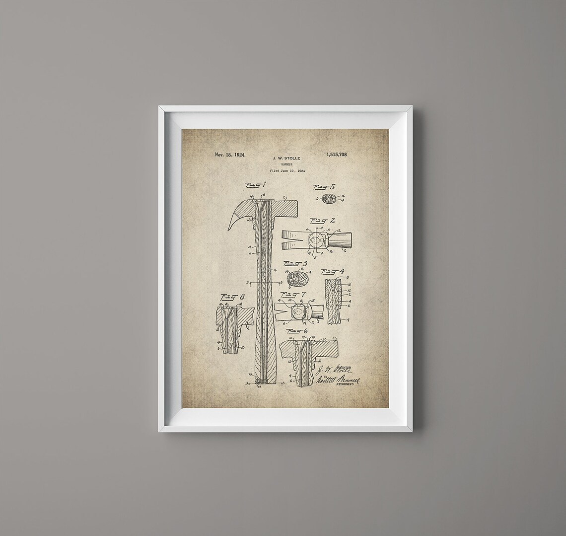 Hammer Patent Print - Claw Hammer Poster - Construction Art ...