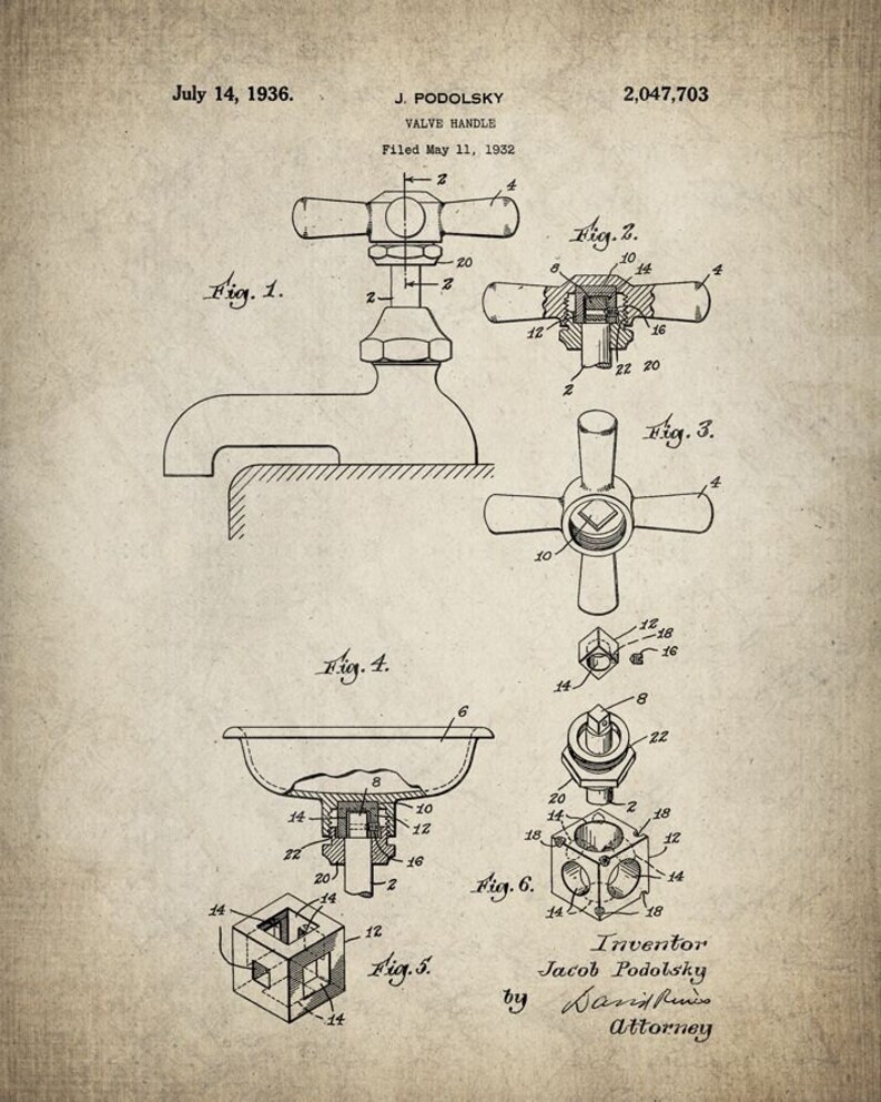 Bathroom Faucet Patent Print Victorian Faucet Vintage - Etsy