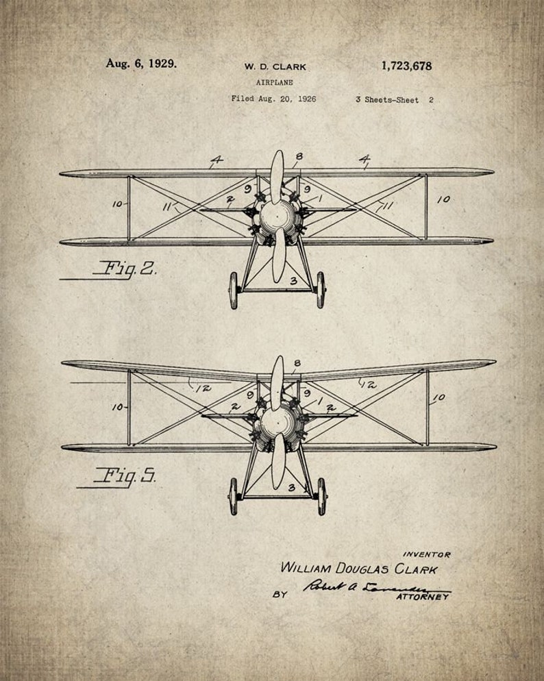 Biplane Patent Print - Airplane Poster - Aviation Art - Propeller ...