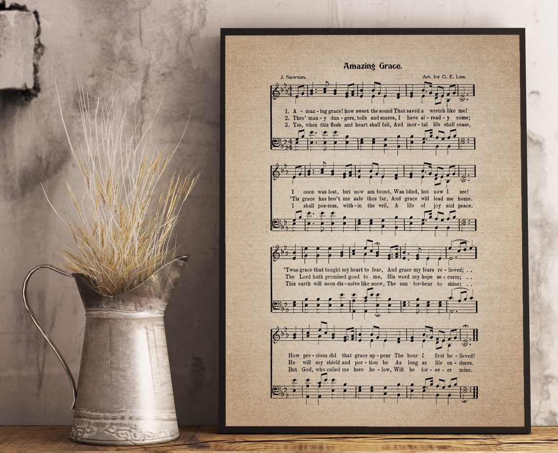 Amazing Grace Hymn Print - Sheet Music Art - Hymn Art - Hymnal Sheet ...