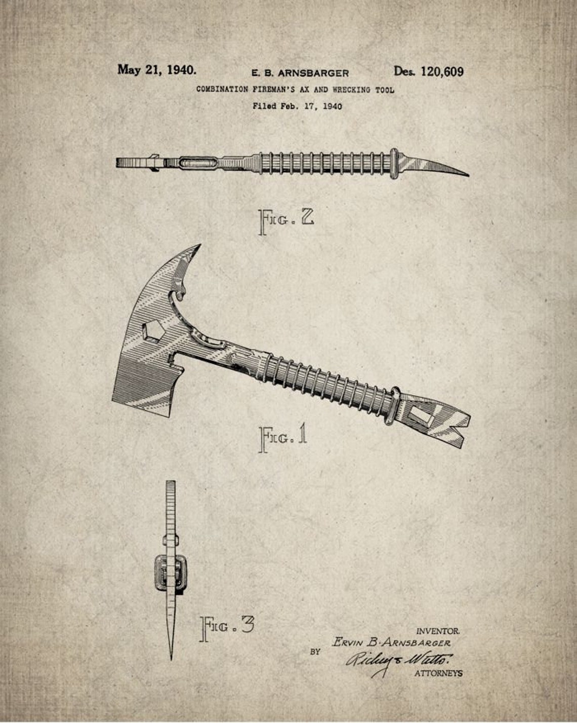 Vintage Fire Axe Fireman's Axe Antique Patent Print - Etsy