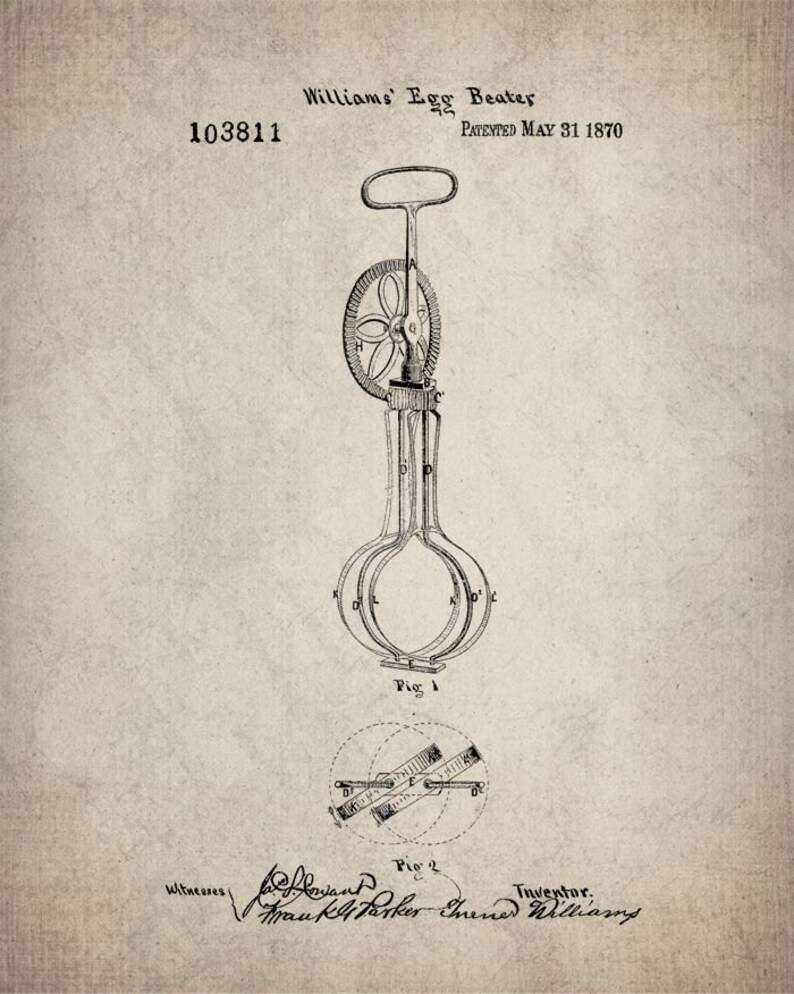 Vintage Egg Beater Cooking Utensil Kitchen Decor - Patent Print ...