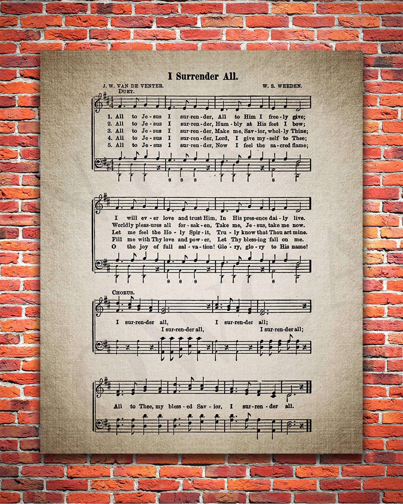 I Surrender All Hymn Print Sheet Music Art Hymn Art Hymnal Sheet Home ...