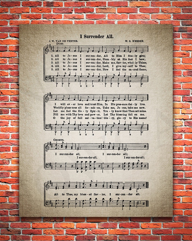 I Surrender All Hymn Print Sheet Music Art Hymn Art Hymnal Sheet Home ...