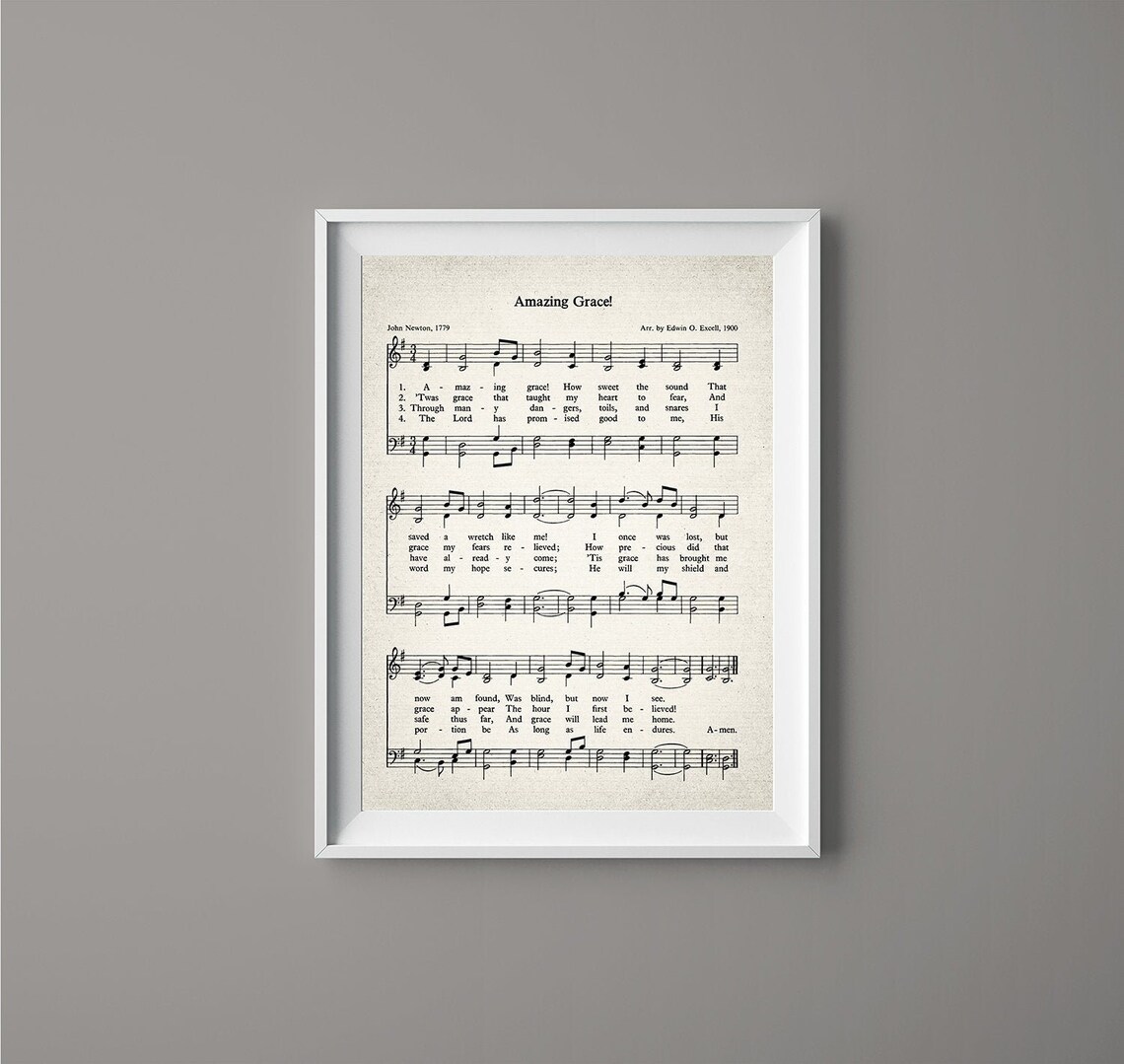 Amazing Grace Hymn Print - Sheet Music Art - Hymn Art - Hymnal Sheet ...