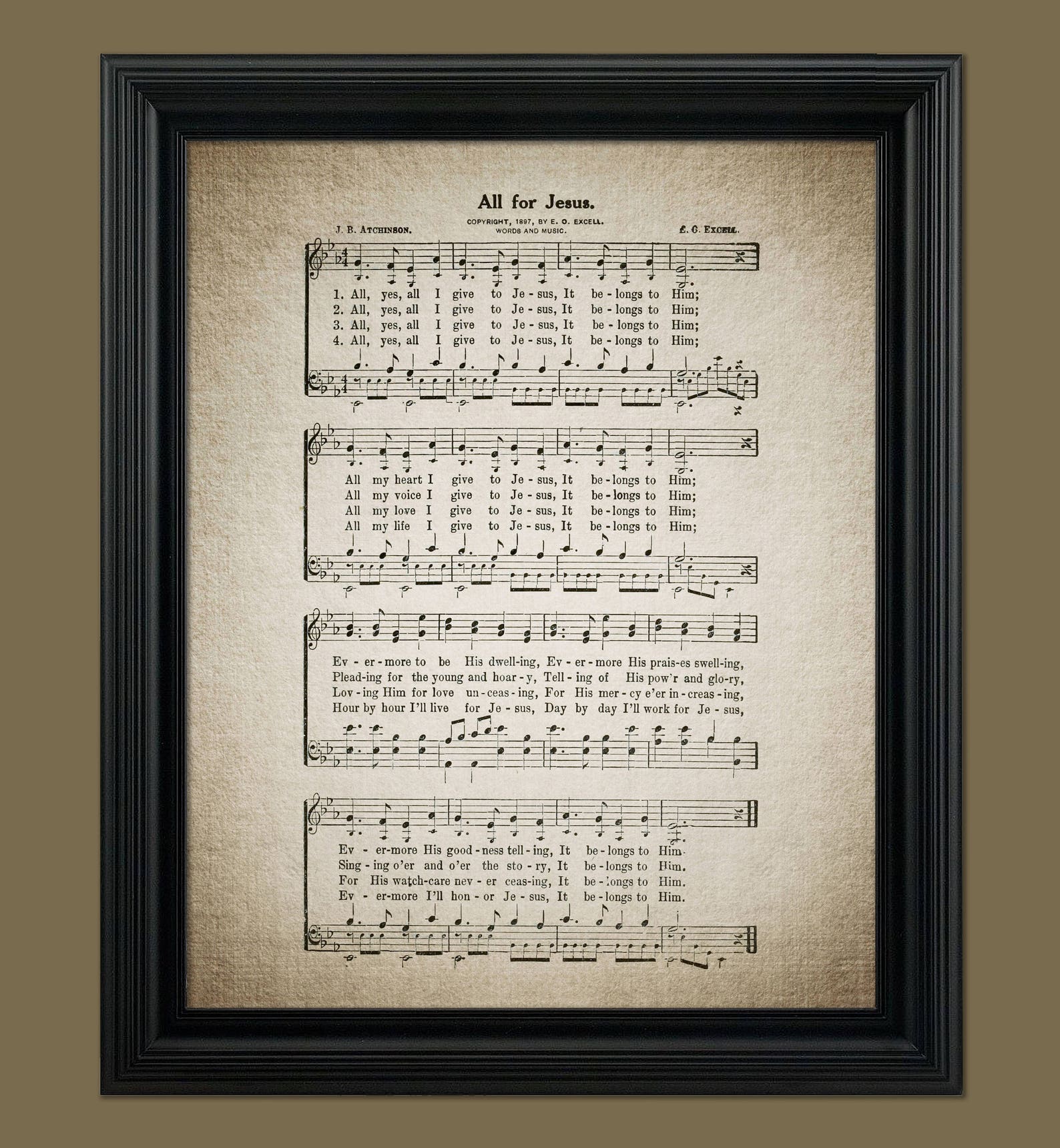 All for Jesus Hymn Print - Sheet Music- Home Decor - Christian ...