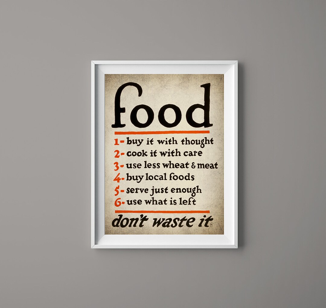 Vintage Cook It With Care Food Poster - Don't Waste It Food Sign ...