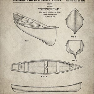 Vintage Canoe Patent Poster Print - Patent Print Art - Outdoor Canoe ...