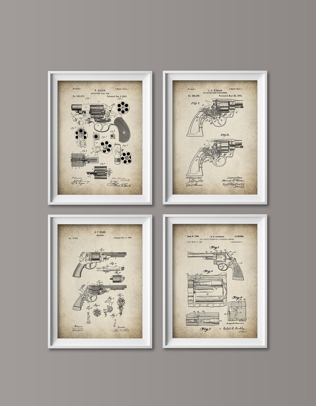 Gun Patent Print Set of 4 - Gun Patent Posters - Instant Download ...