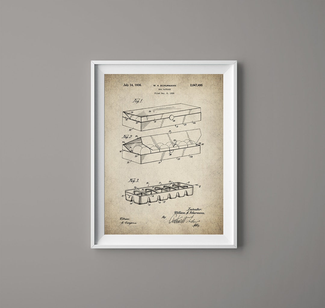 Vintage Egg Carton Patent Print - Egg Box - Kitchen Decor Art - Gift ...