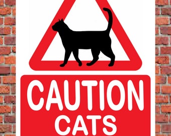 METAL SIGN Cats Crossing CAUTION Red White Safety - Etsy UK