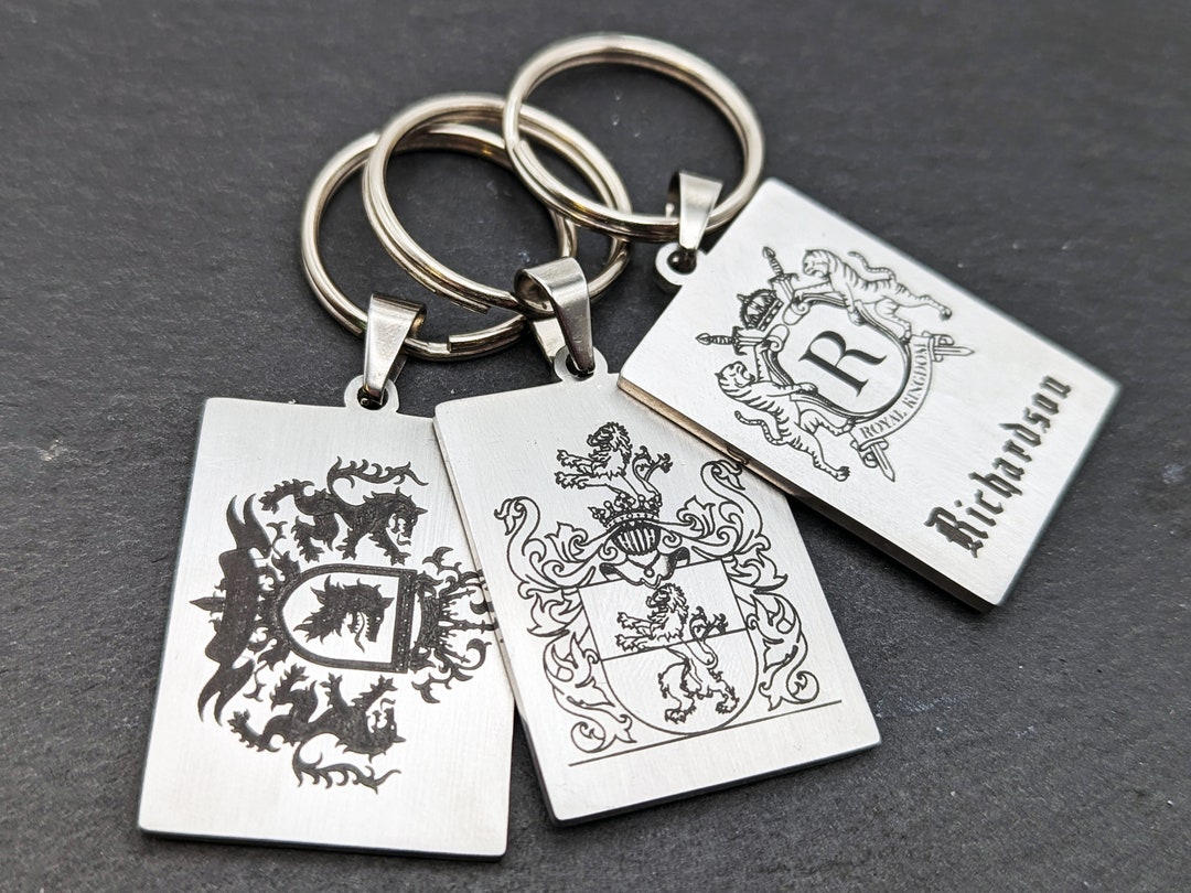 Personalised Coat of Arms / Family Crest Keyring Laser Engraved ...