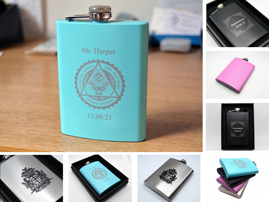 Personalised Laser Engraved Hip Flask, 4 Colours Available Perfect for ...
