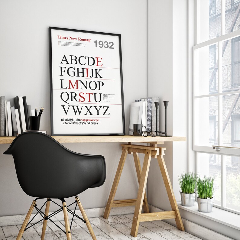 Times New Roman Typography Poster - Modern Minimalist Wall Art Print ...
