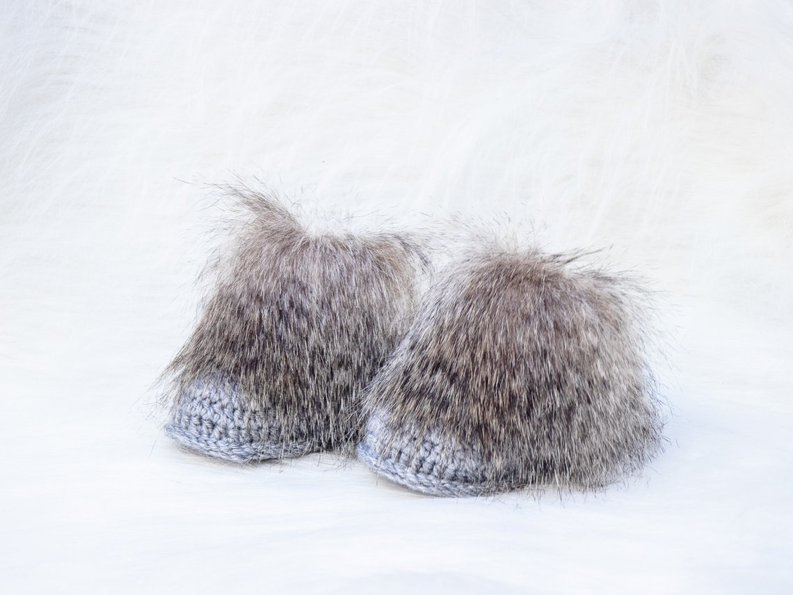 Gray booties Baby winter boots Faux Fur Baby Booties | Etsy