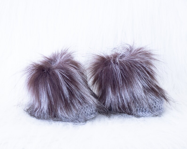 Unisex Baby Booties and Hat Gray Baby Faux Fur Booties and | Etsy