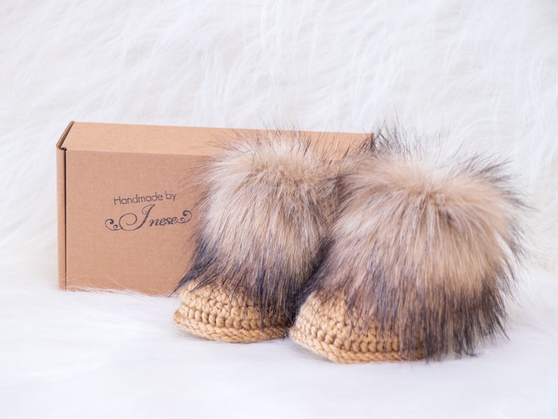 Fur Winter Booties Neutral Fur booties Baby booties Gold | Etsy