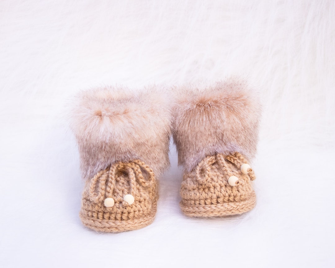 Gender Neutral Baby Shoes, Crochet Fur Booties, Newborn Shoes, Baby ...