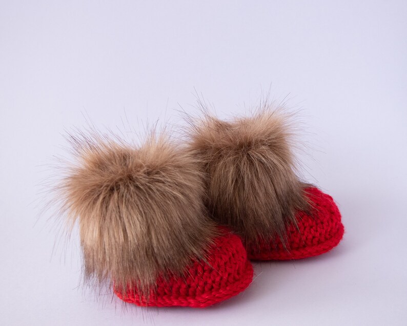 Red Baby Booties Faux Fur Booties Red Baby Shoes Crochet - Etsy