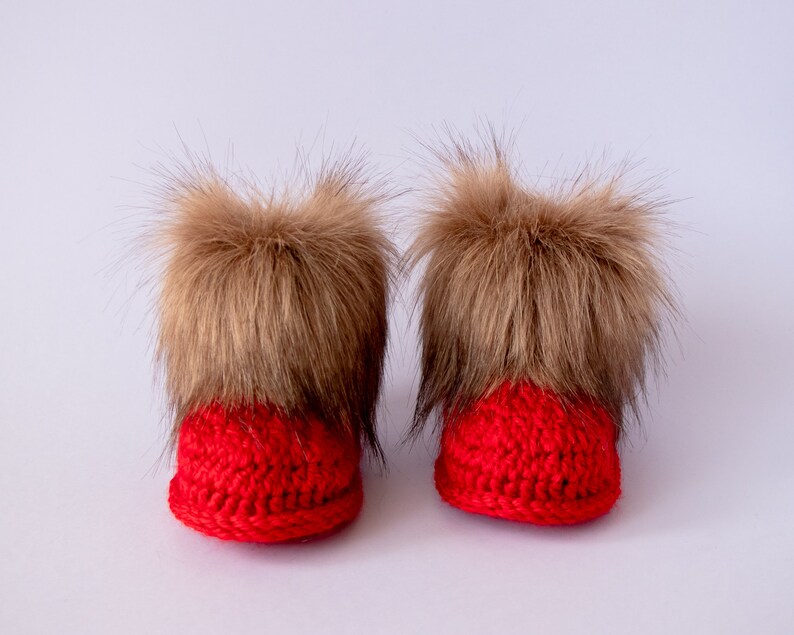 Red Baby Booties Faux Fur Booties Red Baby Shoes Crochet - Etsy