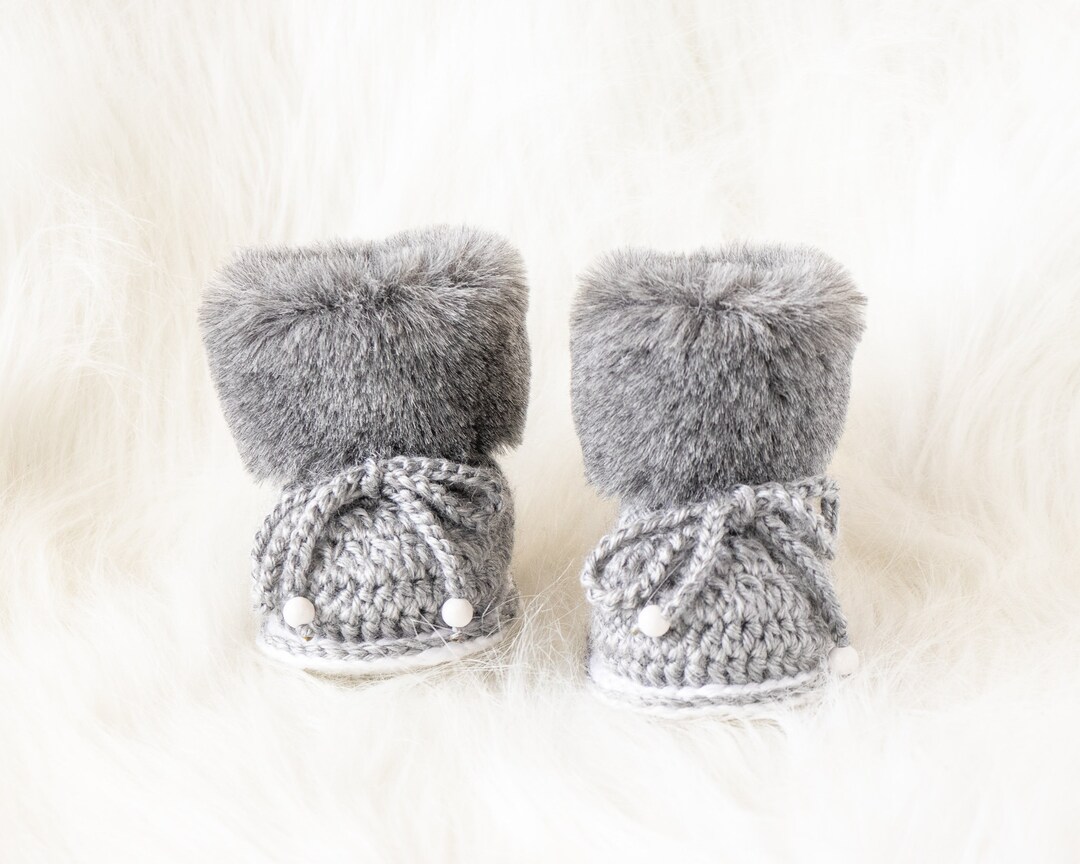 Neutral Baby Boots, Gray Booties, Baby Boy Booties, Faux Fur Booties ...