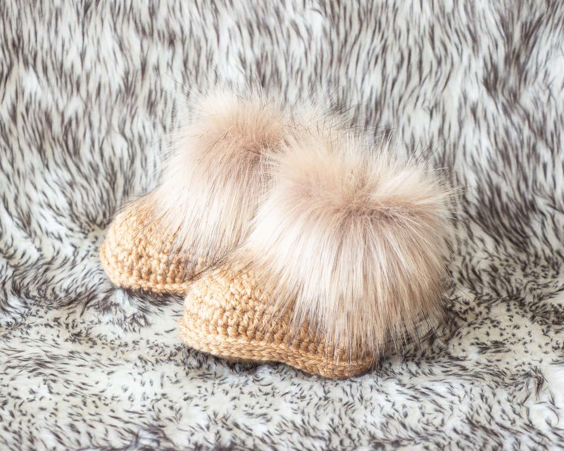 Fur Winter Booties Neutral Fur booties Baby booties Gold | Etsy