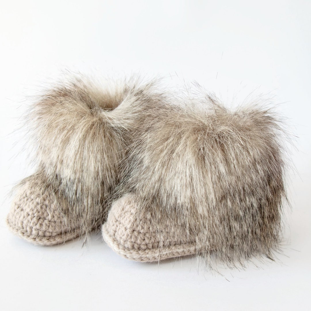 Beige Boots, Gender Neutral Baby Faux Fur Booties, Infant Boots ...