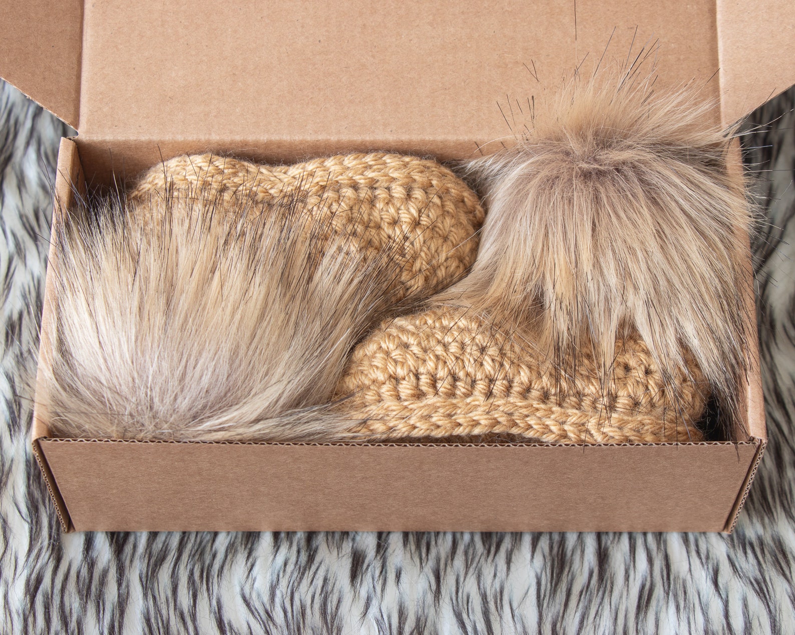 Fur Winter Booties Neutral Fur booties Baby booties Gold | Etsy