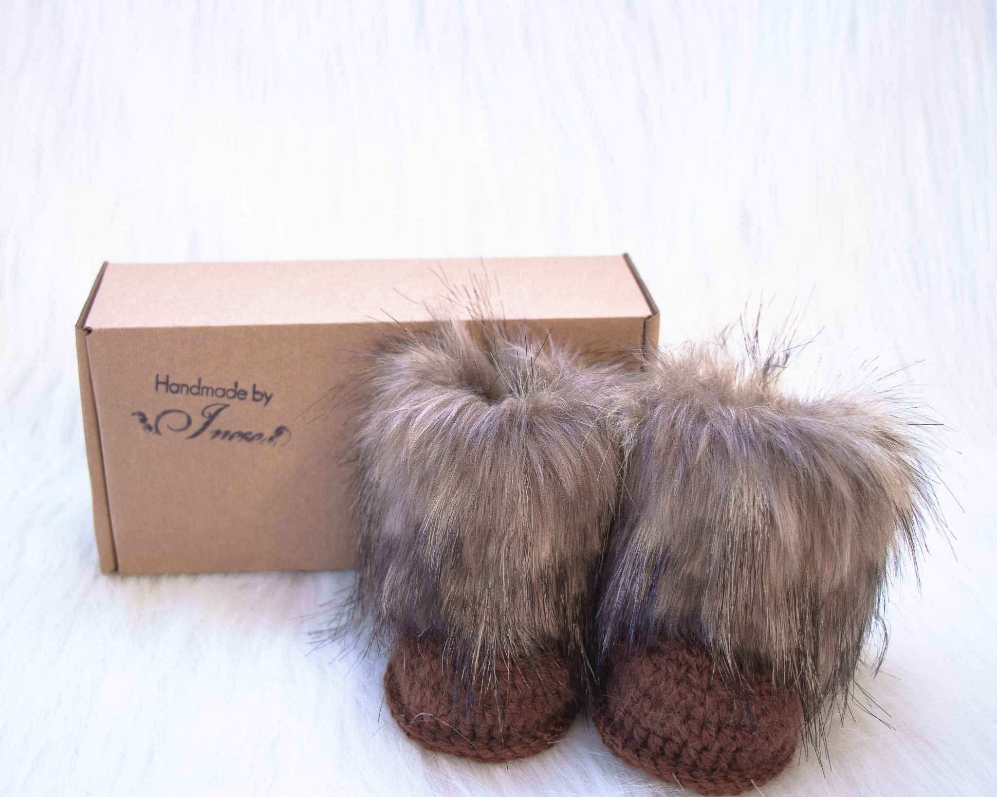 Brown Baby Booties Fur baby booties Crochet baby booties | Etsy