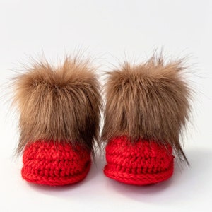 Red Baby Booties, Faux Fur Booties, Red Baby Shoes, Crochet Booties ...