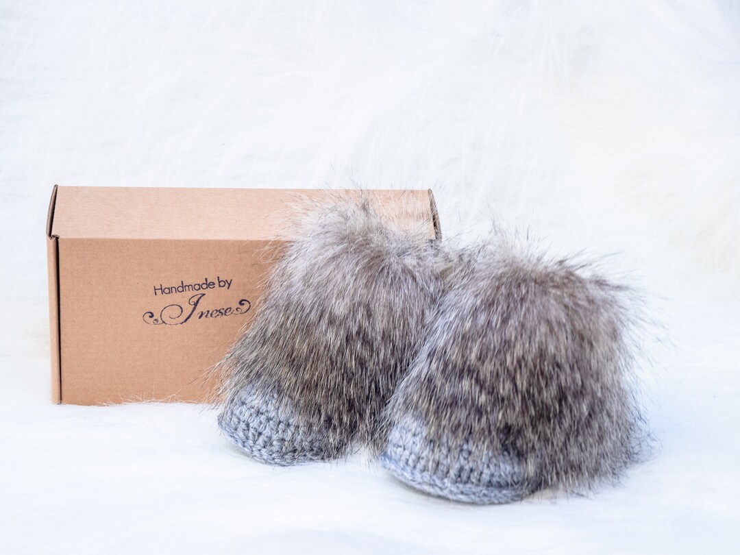 Gray Booties, Baby Winter Boots, Faux Fur Baby Booties, Newborn Booties ...
