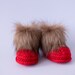 Red Baby Booties, Faux Fur Booties, Red Baby Shoes, Crochet Booties ...
