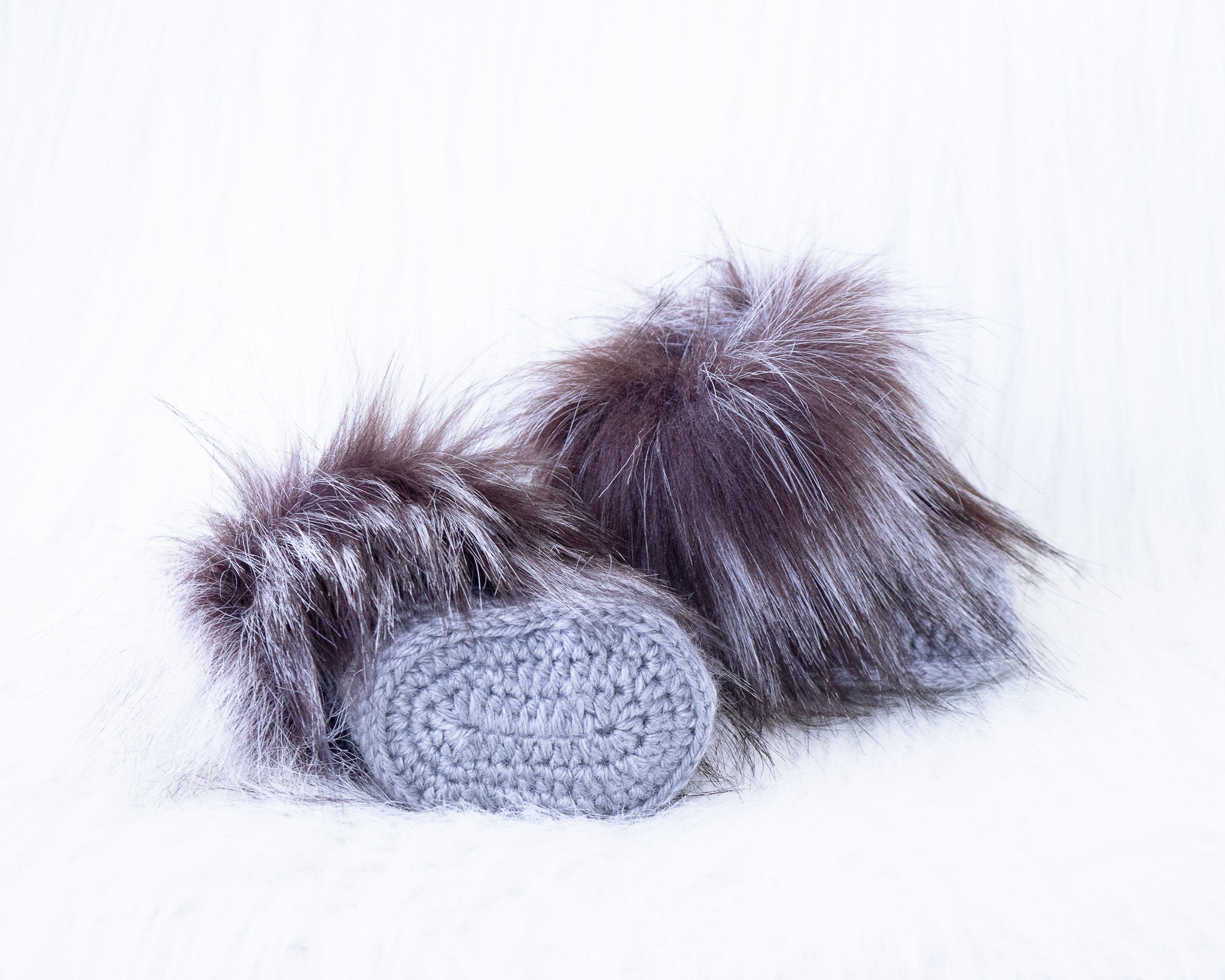 Unisex baby booties and hat Gray baby faux fur Booties and | Etsy