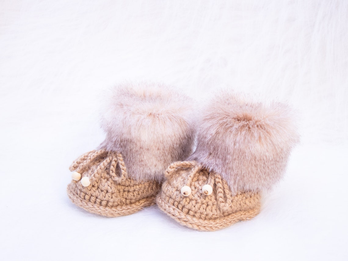 Gender Neutral Baby Shoes Crochet Fur Booties Newborn Shoes - Etsy