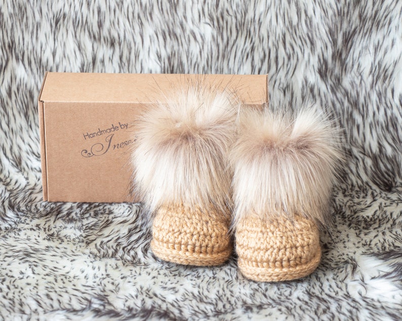Fur Winter Booties Neutral Fur Booties Baby Booties Gold - Etsy