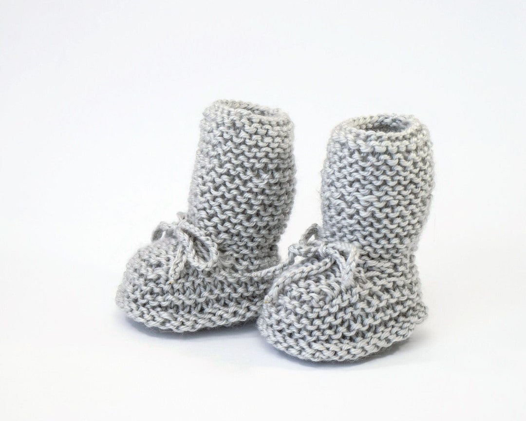 Gray Hand Knitted Baby Booties, Neutral Baby Booties, Baby Boy Shoes ...