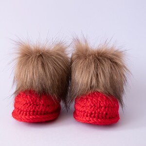 Red Baby Booties, Faux Fur Booties, Red Baby Shoes, Crochet Booties ...