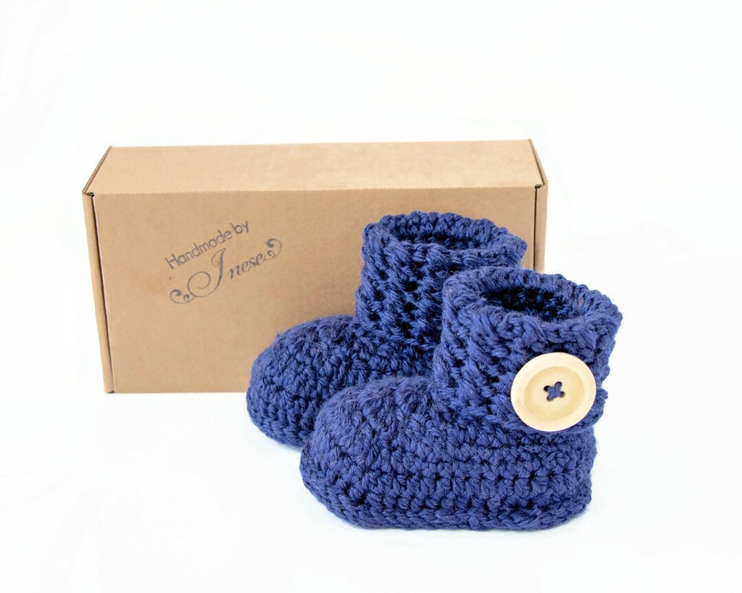 Navy Blue Baby Shoes, Crochet Baby Booties, Button Boots, Preemie Shoes ...