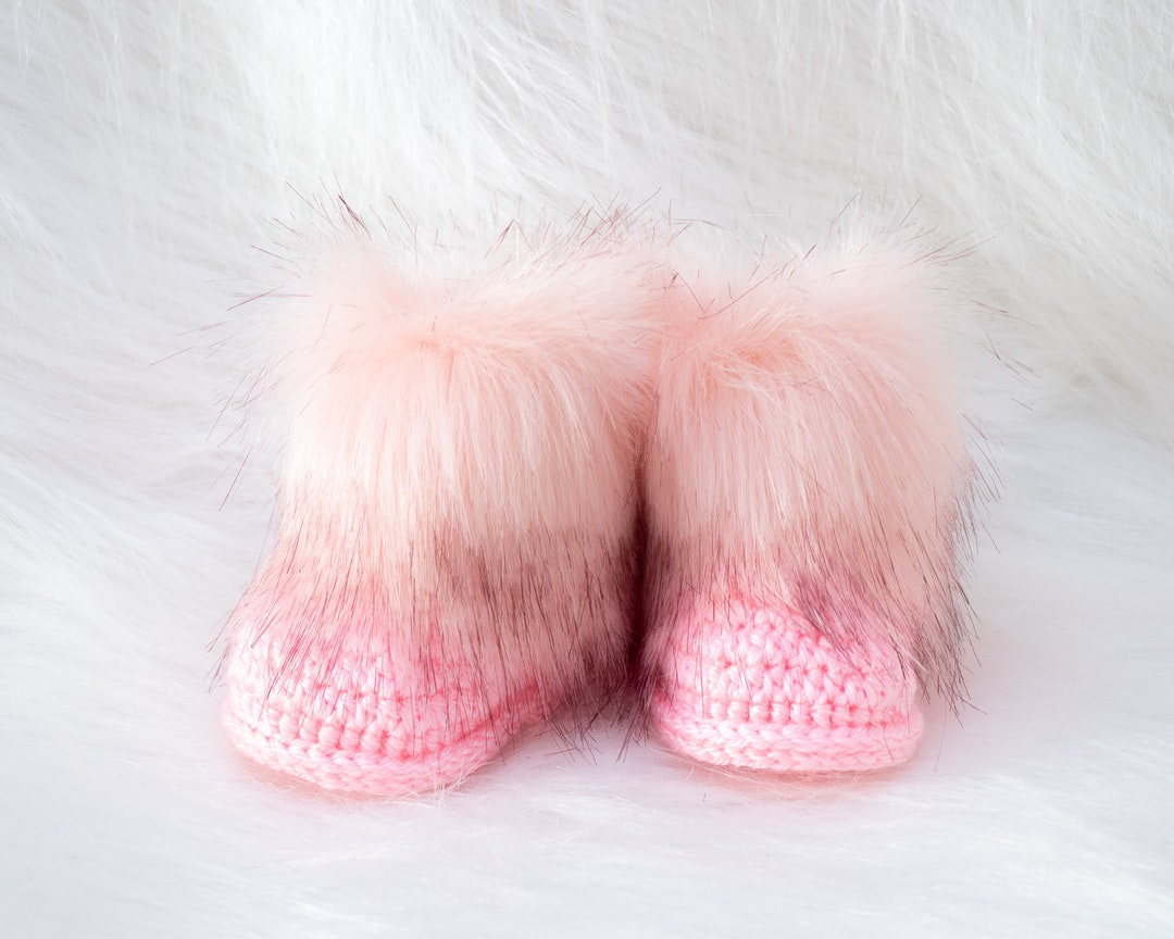 Pink Baby Girl Booties, Faux Fur Booties, Preemie Girl Shoes, Fur Baby ...