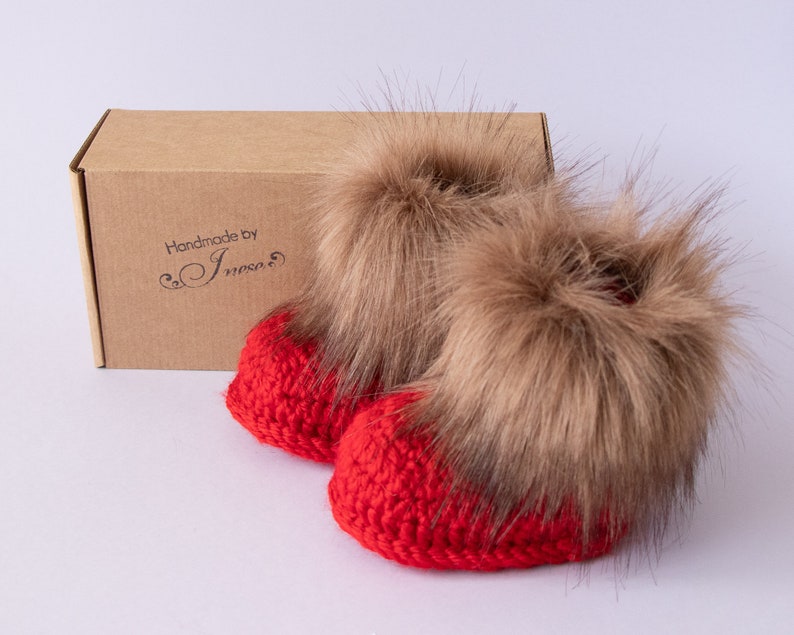 Red Baby Booties Faux Fur Booties Red Baby Shoes Crochet - Etsy