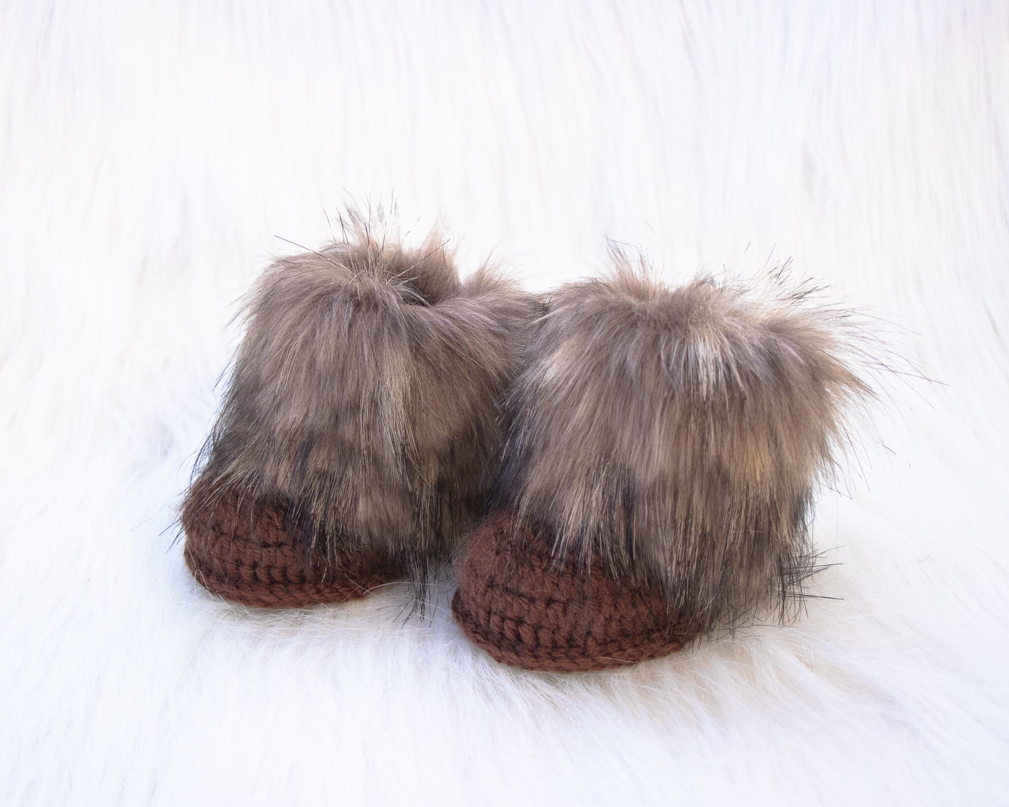 Brown Baby Booties Fur baby booties Crochet baby booties | Etsy