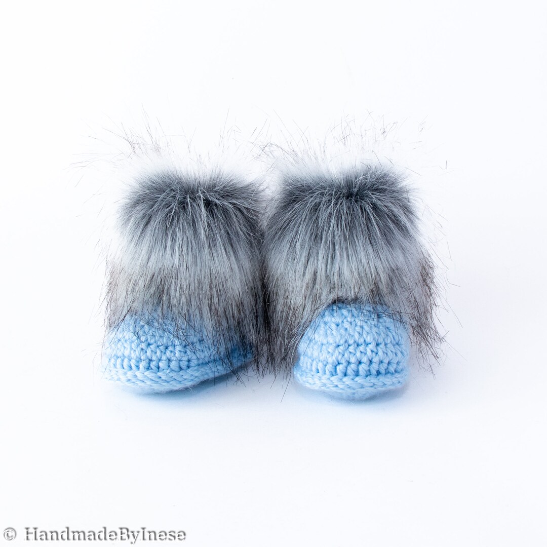 Baby Boy Booties, Crochet Baby Booties, Preemie Boy Booties, Fur ...