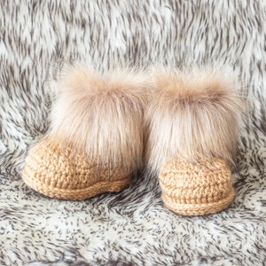 Fur Winter Booties, Neutral Fur Booties, Baby Booties, Gold Booties ...