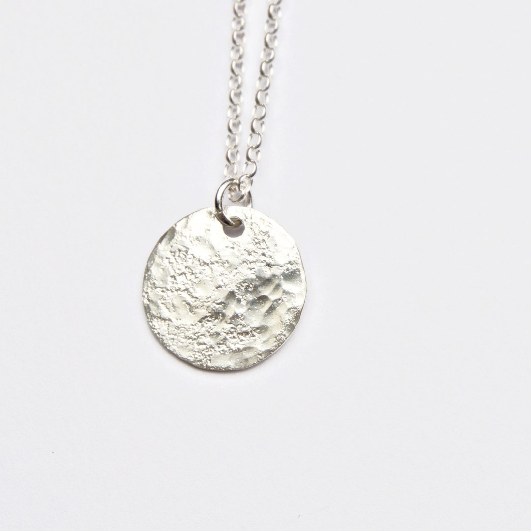 Silver Moon Pendant - Celestial Silver Full Moon Disc Necklace ...