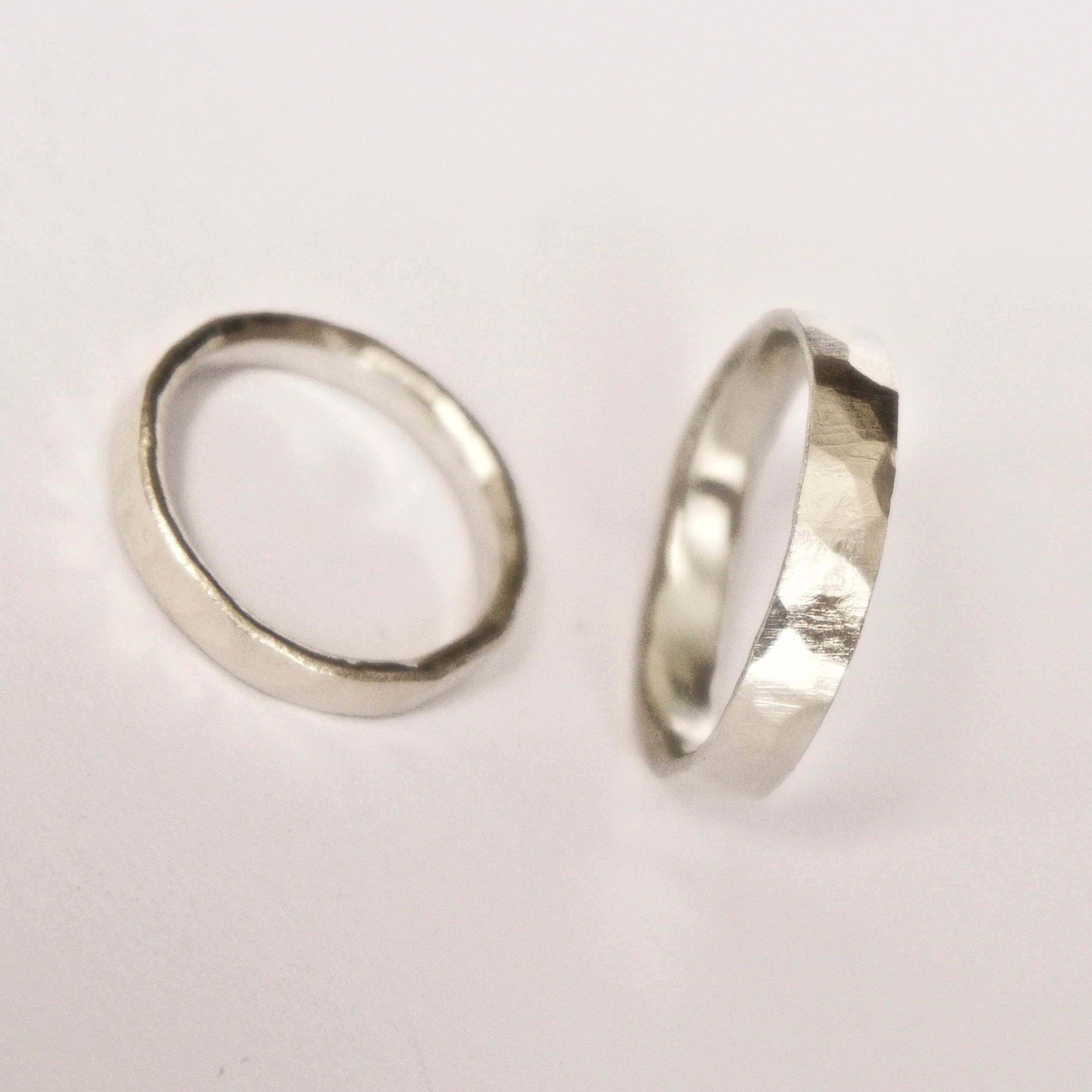 White Gold Wedding Band Set Hammered Ring Wedding Ring Gold Flat ...