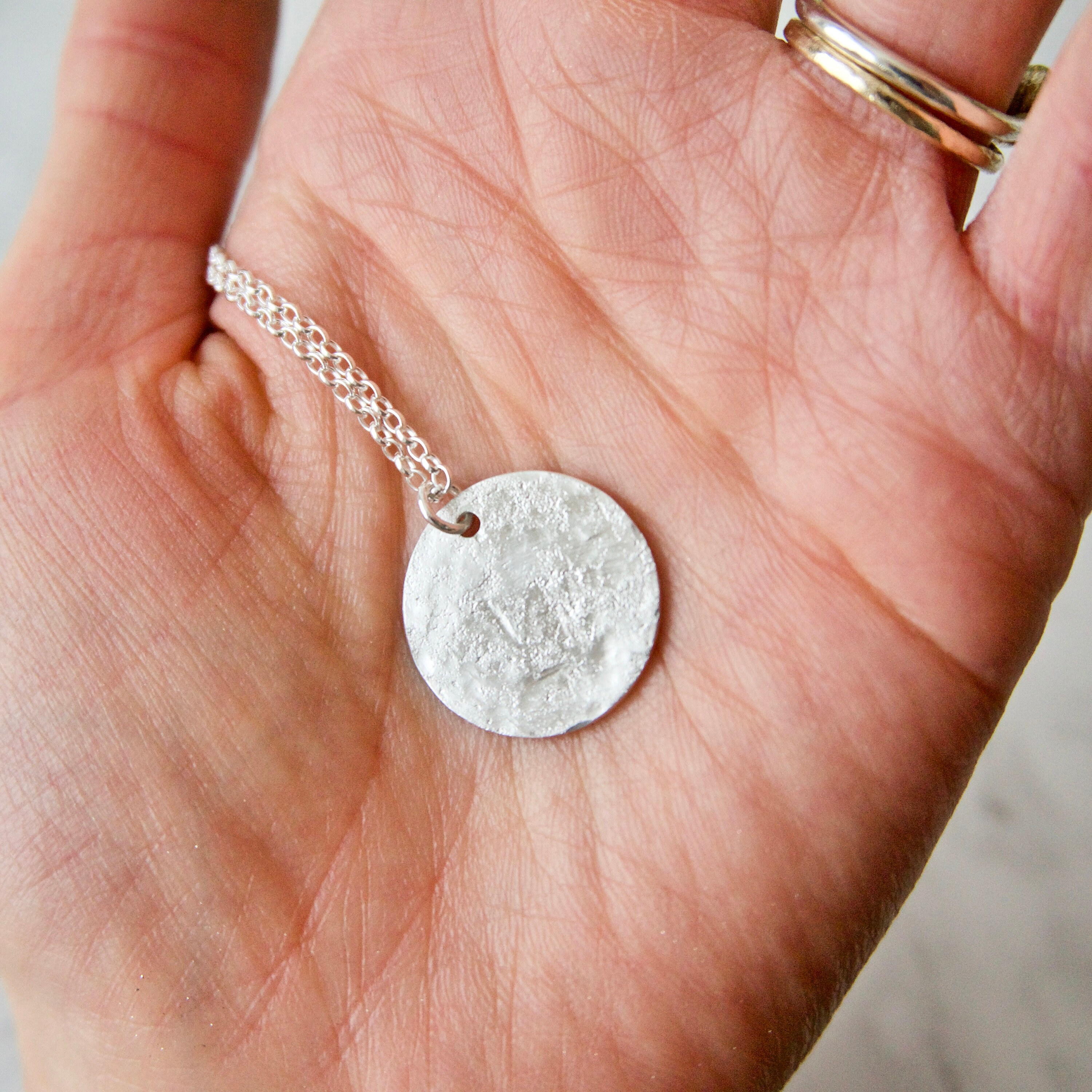 Silver Moon Necklace - Celestial Silver Full Moon Disc Pendant ...