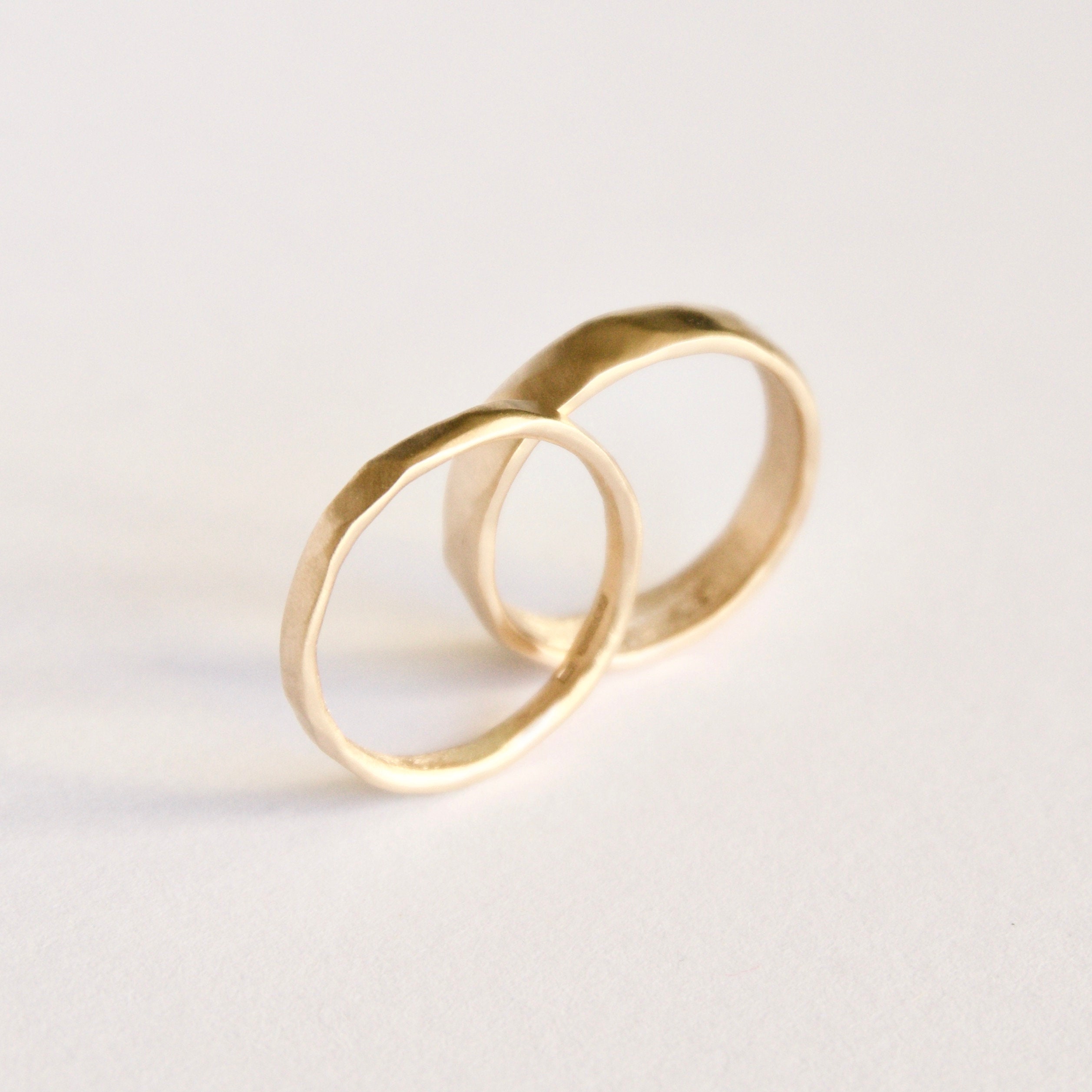 14k Gold Wedding Bands Texture Wedding Ring Set Recycled Gold Molten ...