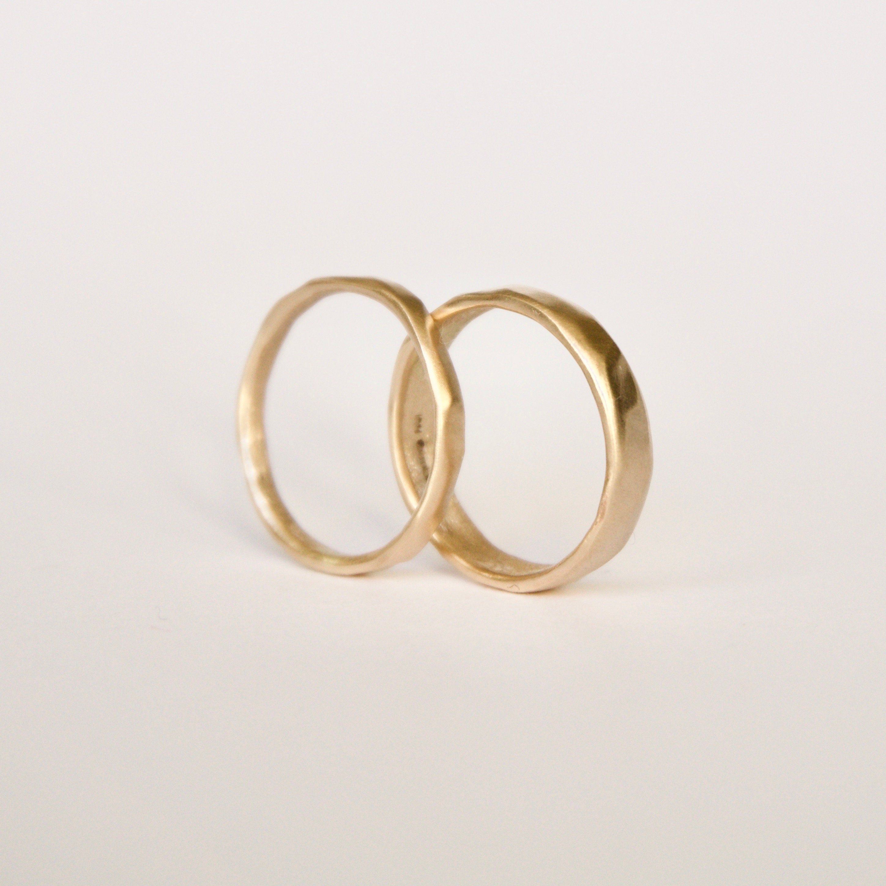 14k Gold Wedding Bands Texture Wedding Ring Set Recycled Gold Molten ...