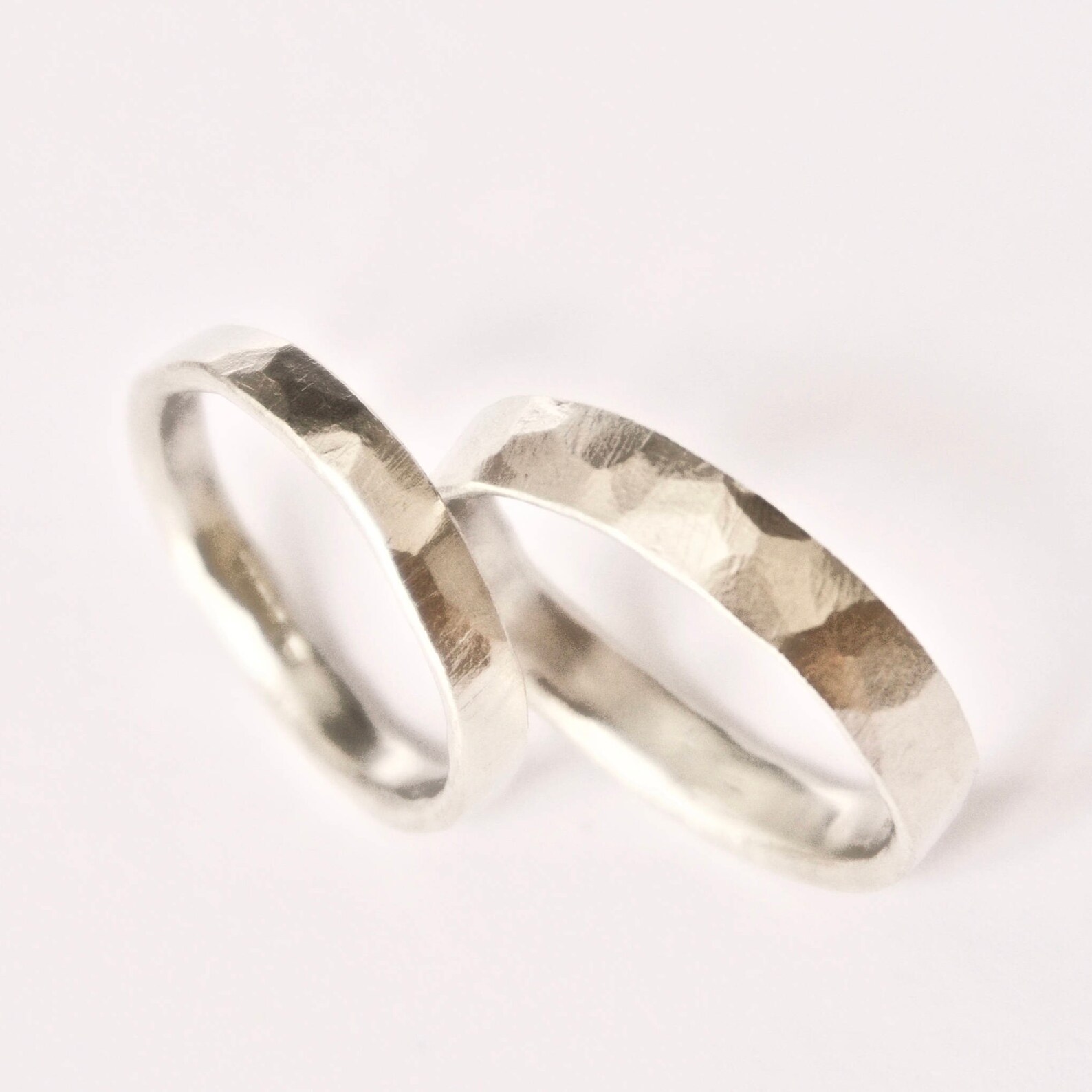 White Gold Hammered Ring 9 Carat Flat Hammer Textured | Etsy UK