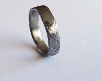 Silver Ring Distressed Organic Texture Recycled Sterling
